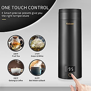 Travel Electric Tea Kettle Portable Small Mini Coffee Kettle, with 4 Variable Presets, Personal Hot Water Boiler 304 Stainless Steel with Auto Shut-Off & Boil Dry Protection, BPA-Free Black