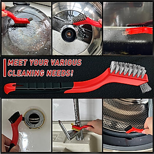 CasaCulina Wire Brush Set 3Pcs, Nylon/Brass/Stainless Steel Bristles with Curved Handle Grip, Small Wire Brushes for Cleaning Rust, Dirt & Paint Scrubbing, 7 Inches Scratch Brush with Deep Cleaning