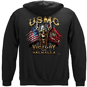 Erazor Bits Marines Veteran Marine Shirts - USMC Hooded Sweat -Black Large
