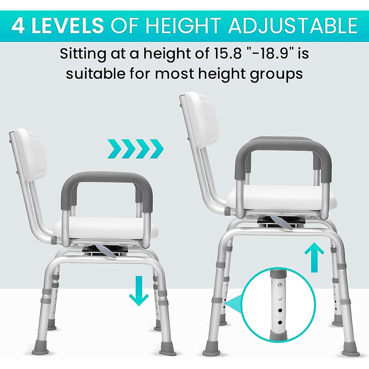 360 ° Swivel Shower Chair,Swivel Seat Shower Stool,Portable Shower Chair with Adjustable Height,Shower Chair with Arms and Back,for Elderly,Handicap & Seniors up to 340LBS (360 ° Swivel)