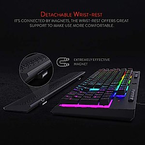Redragon K512 Shiva RGB Backlit Membrane Gaming Keyboard with Multimedia Keys, Quiet Mechanical Feeling Keyboard, 6 Extra On-Board Macro Keys, Dedicated Media Control, Detachable Wrist Rest