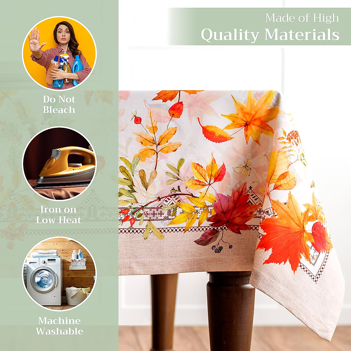 Maison d' Hermine 100% Cotton Table Cover - 60"x90" Rectangle Decorative Tablecloth - Washable Tablecloths for Dining, Home, Farmhouse & Party - for Thanksgiving & Christmas - Amarante Collection