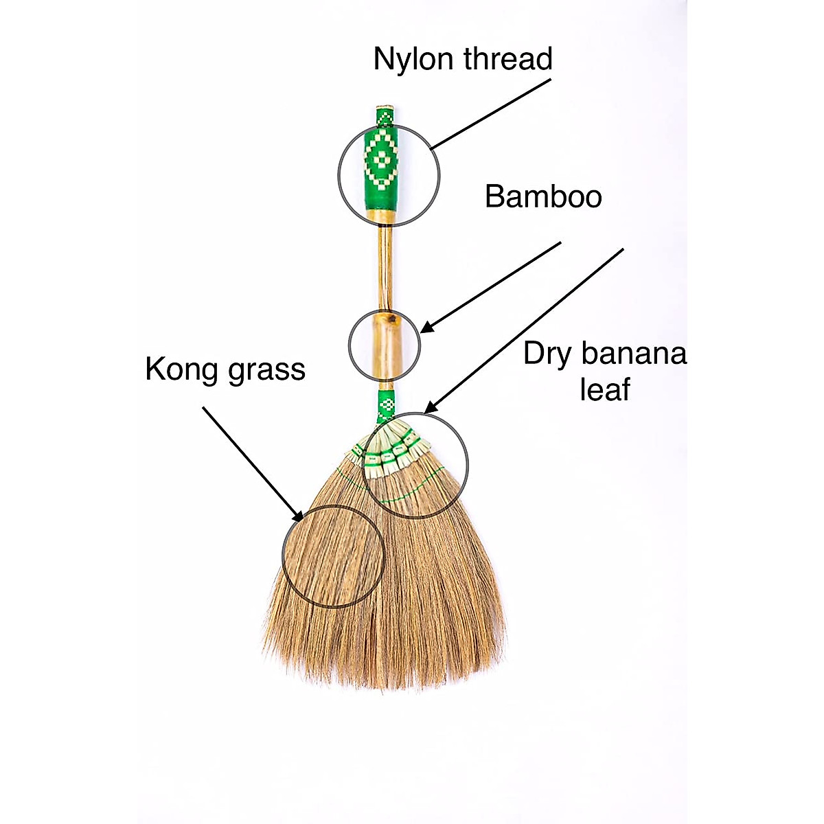 SN SKENNOVA - Asian Flower Grass Broom Witch Broom Bamboo Stick Handle Red or Green on Random