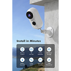 ZUMIMALL Security Cameras Wireless Outdoor, 2K Rechargeable Battery Operated Home Security Cameras with Siren, FHD Night Vision, PIR Motion Detection, IP66 Waterproof, SD/Cloud, 2.4G WiFi, 2 Pack