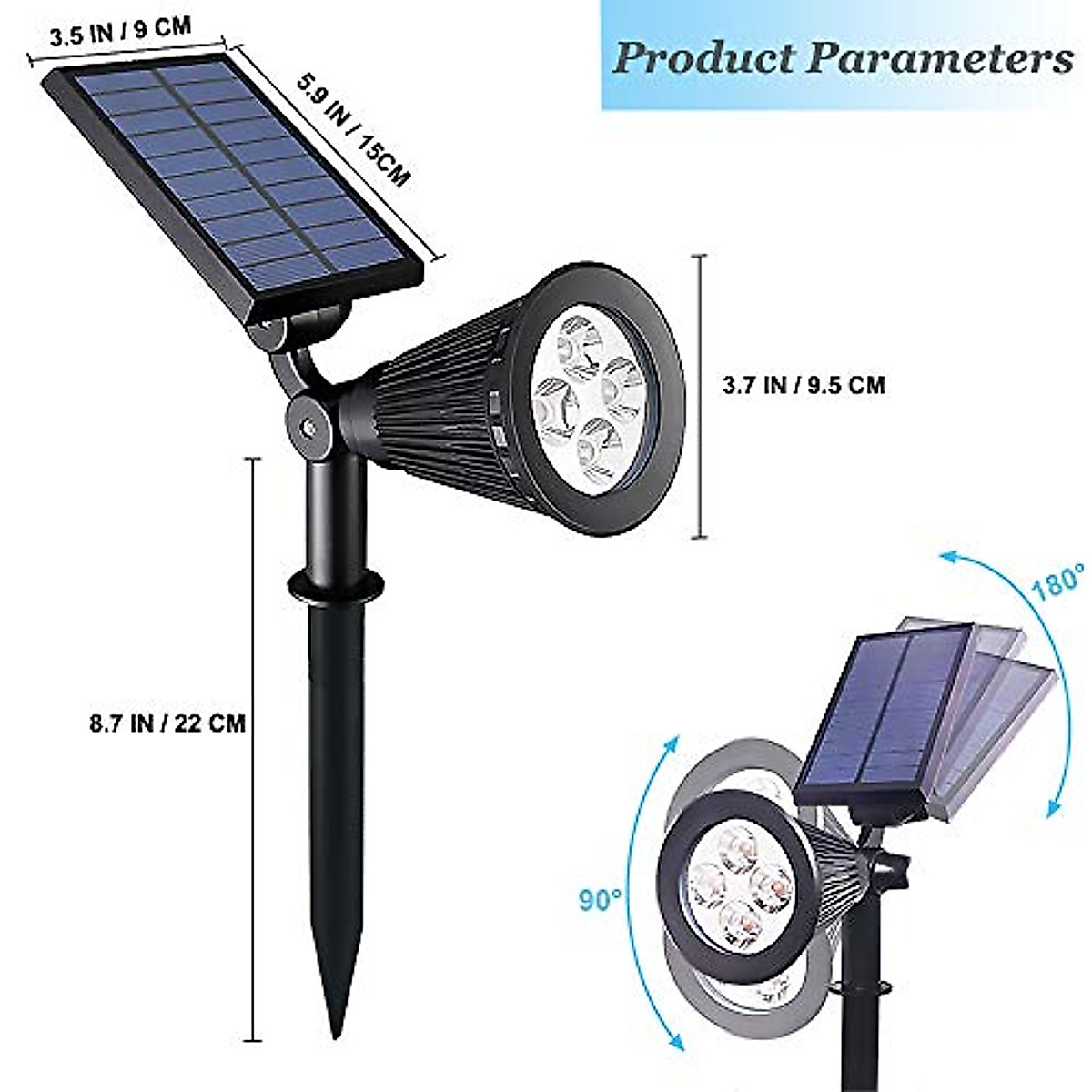 Clordeal Solar Spotlights Outdoor Waterproof Adjustable Solar Garden Landscape Spot Light, 4 LEDs 2-in-1 Auto On/Off Solar Inground Lights for Patio Yard Garden Driveway Pathway (2 Pack, Blue)