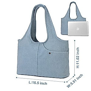 Denim Bag for Women, Large Hobo crossbody Bag Denim Tote Bag with Pockets Casual Canvas Bag Lightweight Tote Bag for Office Travel School