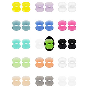 Lcolyoli 30PCS Glow in The Dark Soft Thin Silicone Ear Gauges Flesh Tunnels Plugs Stretchers Expander Double Flared Flesh Tunnels Flexible Ear Earlets Piercing Jewelry for Women Men 00G 10mm