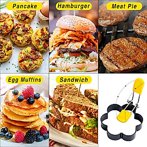 Egg Ring for Frying Eggs, Stainless Steel Egg Cooking Rings with Anti-scald Handle, Non-stick Egg Shaper Molds for Omelet, Breakfast Tool for Pancake, Sandwich Burger, Crumpet Ring–4 Different Shapes