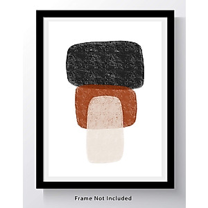 Abstract Black, TerraCotta & Gray Rectangle Contemporary Wall Art | 11x14 UNFRAMED Print | Nordic Modern Mid Century Wall Decor. Shades of Black, Gray/Tan, Clay/Terra Cotta.