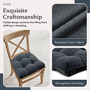Wellsin Chair Cushions for Dining Chairs 4 Pack, 15.5" X 15.5" Kitchen Chair Cushions with Ties and Non-Slip Backing, Tufted Shredded Memory Foam Kitchen Chair Pads, Navy