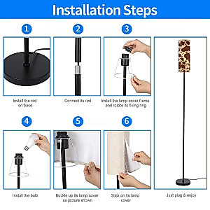 Modern Standing Lamps Cow leather skin brown Country Farmhouse Floor Lamp Rustic Metal Pole Lamp with Linen Lampshade for Bedroom Living Room Office Nursery Reading Foot Switch Western Decor