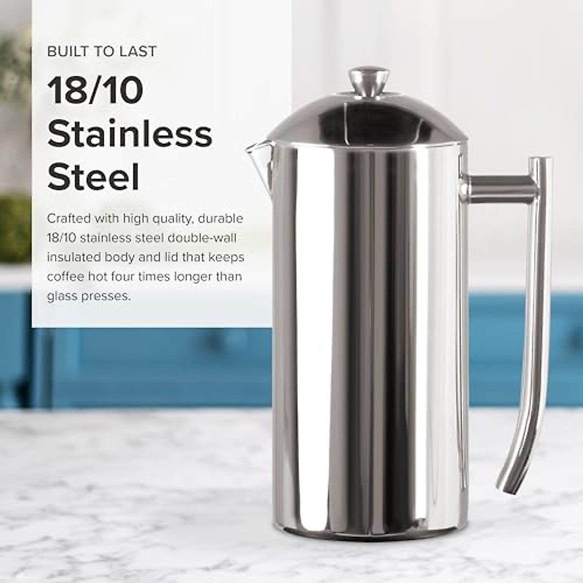 Frieling Double-Walled Stainless-Steel French Press Coffee Maker - Polished, 36 oz - Insulated Coffee Presser Stainless Steel - Coffee Press Pot - Stainless Steel Press Pot - Press Pot Insulated
