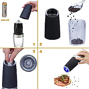 Sunbag Electric Gravity Salt and Pepper Mill,Battery Operated Automatic Salt and Pepper Mill - Blue LED Light,Adjustable Coarseness,One Handed Operation