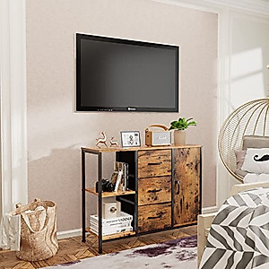 Furnulem Industrial Storage Cabinet with 3 Drawers,2 Shelves and Door,Wood Furniture, Accent Cabinet for Books/Document/Decoration in Home Office,Bedroom, Entryway,Kitchen,Metal Frame