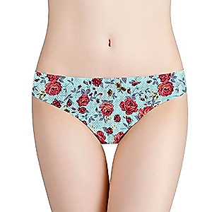 5 pack floral print panties for women low waist silky briefs teen girls invisible comfy panty lovely graphic lingerie Light Blue