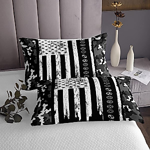 Feelyou Black Camo Bed Sheet Set Camouflage Bedding Set Military Style Fitted Sheet Baseball Football Flat Sheet for Kids Boys Girls Adults Full Size with 2 Pillow Case