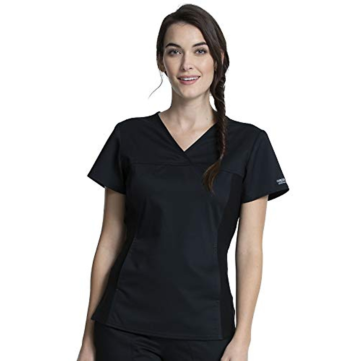 Scrubs for Women Workwear Revolution V-Neck with Knit Sides, Soft Stretch Plus Size WW2875, 2XL, Black