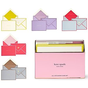 Kate Spade New York All Occasion Card Set of 15 with Blank Interior and Lined Envelopes, Colorblock