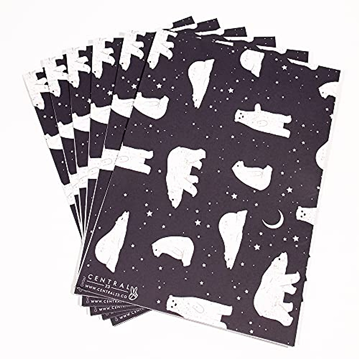 CENTRAL 23 Black Wrapping Paper Christmas - Kids Christmas Wrapping Paper - (6x) Holiday Gift Wrap Sheets - Polar Bears - For Boys and Girls - Comes With Fun Stickers - Recyclable