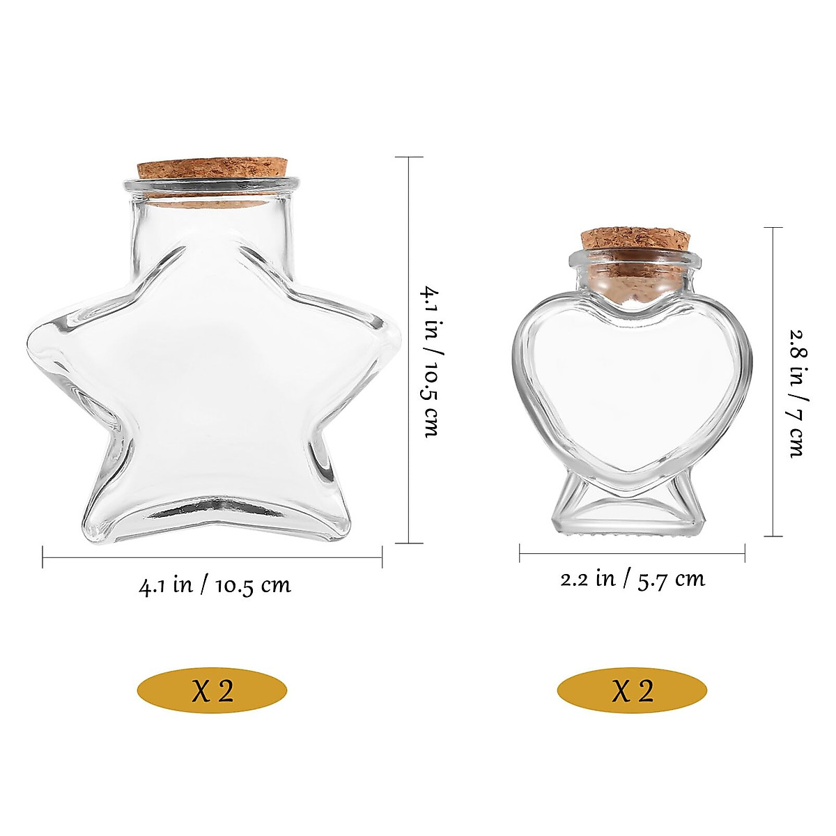 Luxshiny Glass Cork Bottle 4 Pcs Small Glass Jars with Cork Lids Heart and Star Shaped Candy Jars Cookie Jars Clear Storage Container Jars Wishing Bottles Drift Bottles Glass Lucky Bottle
