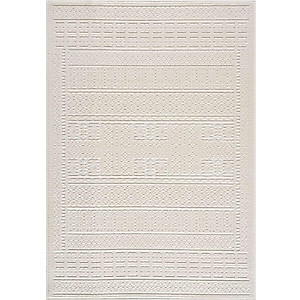 Hauteloom Bahar Living Room, Bedroom Machine Washable Area Rug - Bohemian Modern Farmhouse - Moroccan Transitional - White, Off White, Light Cream - 7'10" x 10'1"