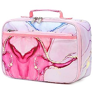 LOIDOU Lunch Box Kids Girls Boys Insulated Lunch Bag Thermal Meal Tote Women Reusable Lunch Pail Bags for School Travel (Marble Pink)