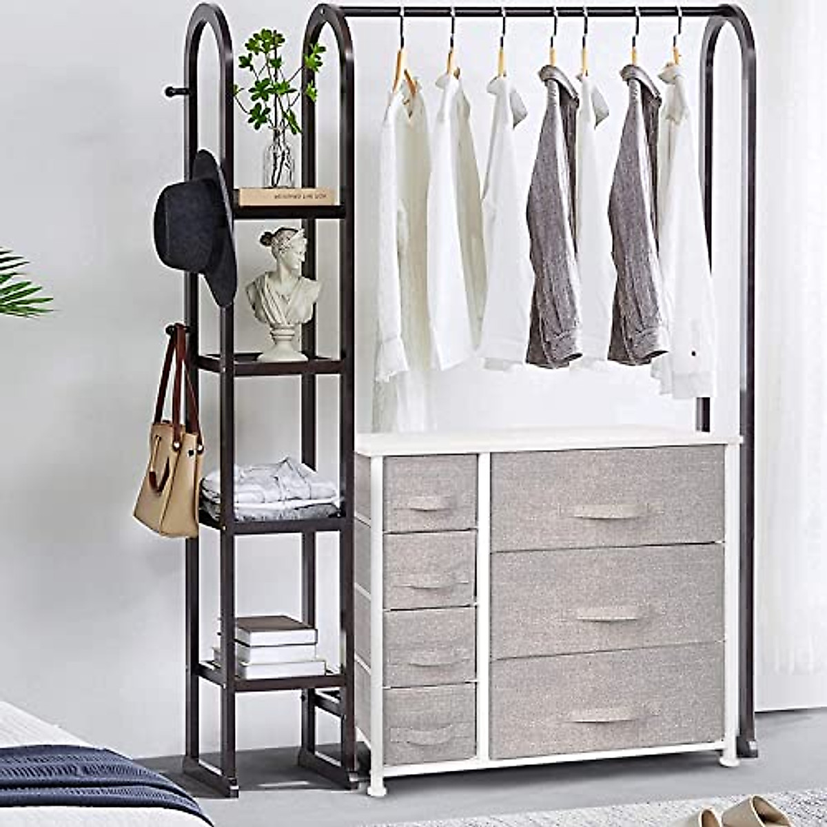 CERBIOR Wide Drawer Dresser Storage Organizer 5-Drawer 7-Drawer Closet Shelves, Sturdy Steel Frame Wood Top with Easy Pull Fabric Bins for Clothing, Blankets