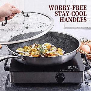Inqibee 12-Inch Hybrid Tri-Ply Stainless Steel Sauté Pan,Non-stick Frying Pan with Lid,Skillet,Induction Chef's Pan,Heavy Duty and Oven Safe,Detachable Handle.