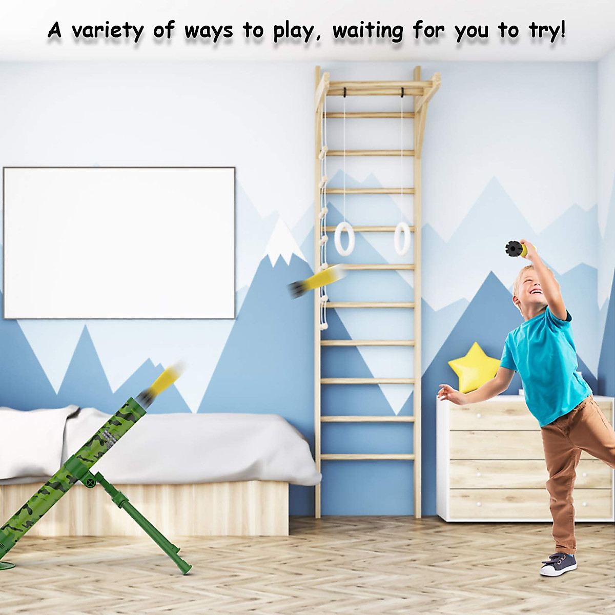 Sarpan Mortar Launcher Toy Set Gift for Kids Ages 6-12, Rockets Shooting Military Blaster Foam Play Game Kits with 5 Safe Foam Shells for Boys Girls