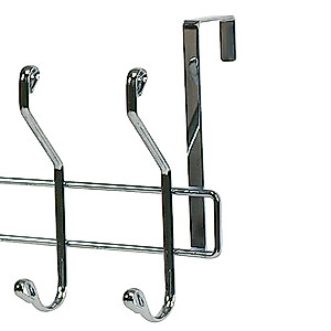 Home Basics 3 Dual Hook Over the Door Hanging Organizing Rack, Multi-purpose for Hanging Clothes, Towels, Coats, Rust Resistant, Chrome