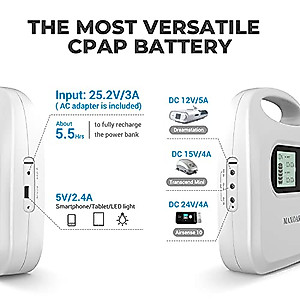 MAXOAK CPAP Battery Backup CPAP Power Bank Compatible with Airsense 10/Airsense 11/Airmini/Aircurve 10/S9/Dreamstation/System one Z1 Mini Travel Camping Emergency Power DC12/15/24V&USB5V