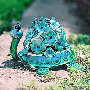 VCUTEKA Solar Light Outdoor Waterproof - Metal Turtle Floral Solar LED Lights Garden Figurine Light for Patio Lawn Yard Decor, Ideal Gift