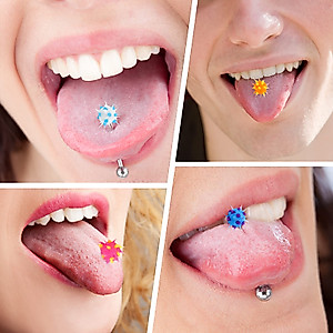 CrazyPiercing 10pcs Surgical Steel Spiky Acrylic Fire Tongue Nipple Ear Rings Bar Barbell Stud Piercing