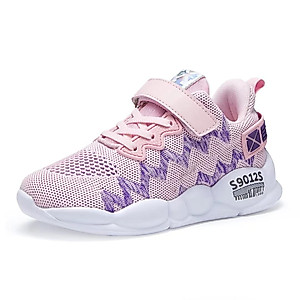 YAVY Pink Kids Breathable Sneakers Mesh Lightweight Easy Walk Casual Sport Strap Athletic Running Shoes for Little Kid Size 2