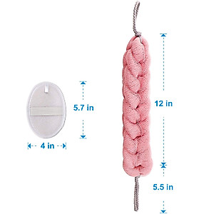 LSIWMSK 3 Pack Long Bath Loofahs Stretchable Braided Mesh Exfoliating Loofah Back Scrubber Ball Body Bath Shower Sponge 3 Colors (3 x Bath Sponge + 2 x Loofah Pad)