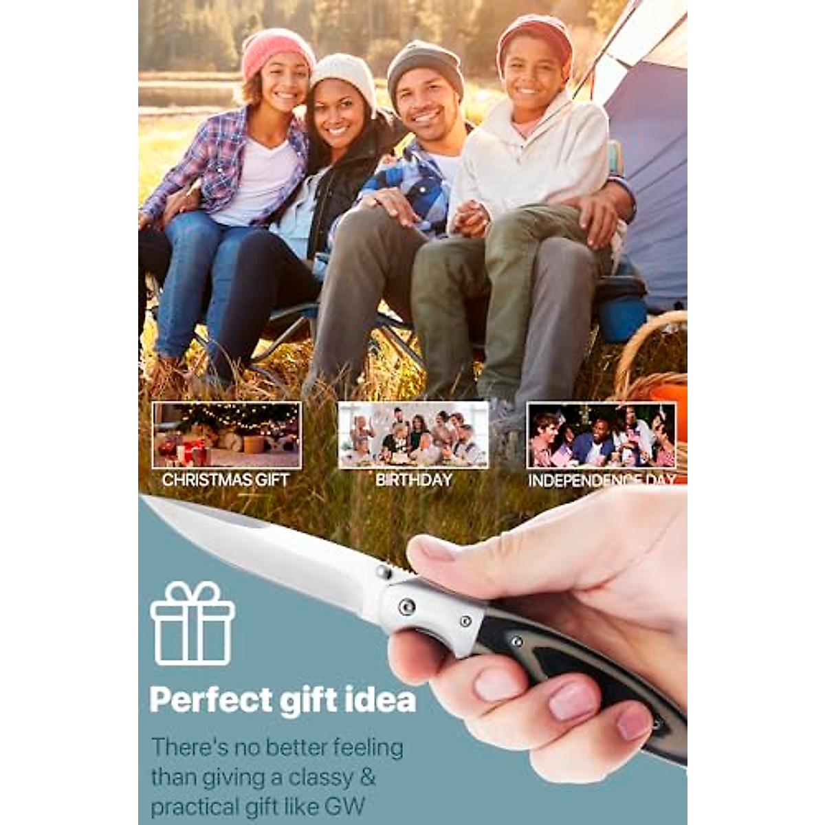 Grand Way Pocket Knife - Tactical Survival Folding Knives with Pocket Clip for Men Women - Best EDC Work Camping Hiking Hunting Knives - Sharp Blade Tool - Birthday Christmas Gifts for Men 04003