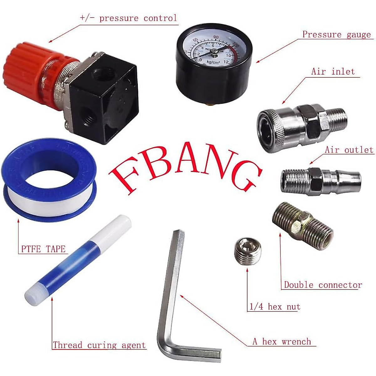 FBANG Air Compressor Pressure Regulator with Dial Indicator, 0-175 PSI Air Gauge for Air Compressor and Air Tools (4-way valve)