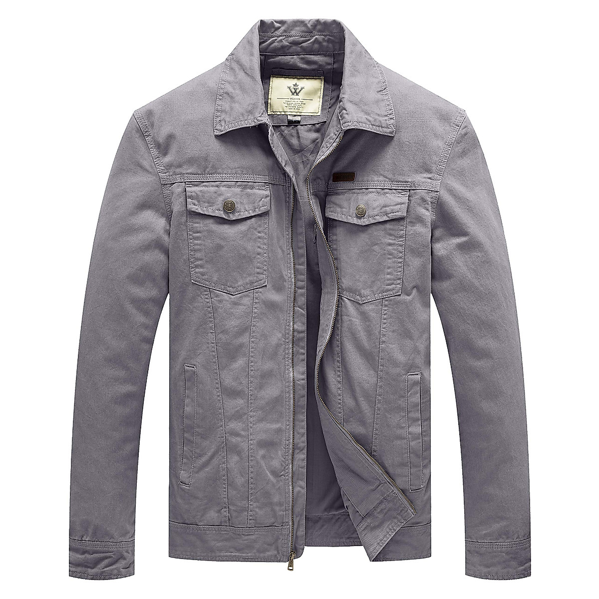 WenVen Men's Casual Canvas Cotton Military Utility Jacket (Light Grey,2XL)