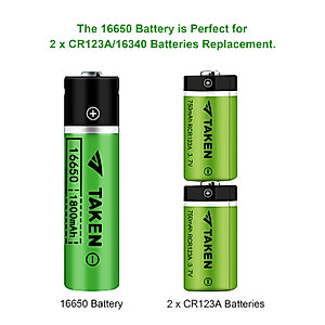 Taken 16650 Rechargeable Battery, 16650 Battery 1800mAh 3.7V Li-ion Rechargeable Battery with Button Top for Flashlights Torches - 1 Pack