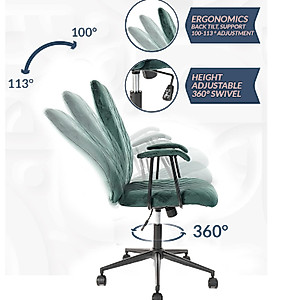 KLASIKA Dark Green Home Office Chair, Vintage Upholstered Adjustable Swivel Arm Chair with Lumbar Support Wheels, Mid-Back Leisure Velvet Vanity Task Chair 4 Pack