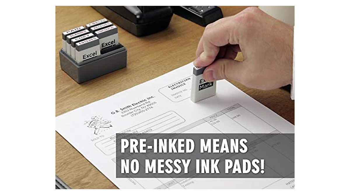 ExcelMark Mini Office Stamp Set with Red Ink