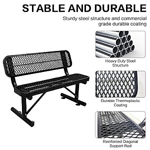 GOJLEX 6FT Outdoor Garden Bench, Metal Park Bench for 2-4 People, Patio Bench for Park, Garden, Yard, Front Porch, Path, Lawn Decoration, 900lb Weight Capacity (Black)