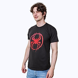 Marvel Spider-Man Miles Morales Icon Logo Spiderverse Adult T-Shirt(SM, Black)