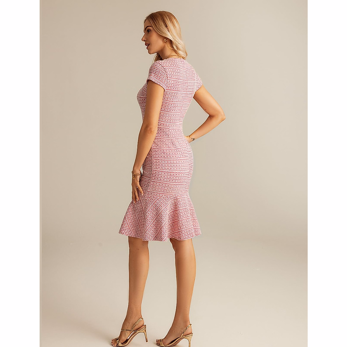 GRACE KARIN Bridesmaid Fishtail Bodycon Midi Dress for Wedding Womens Cocktail Dress Rose