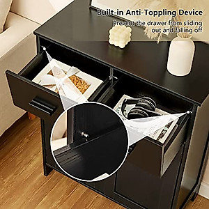 Quimoo Storage Cabinet, Bathroom Floor Cabinet with 2 Doors & Adjustable Shelves, Bathroom Storage Cabinet with 2 Doors for Living Room, Home Office, Black