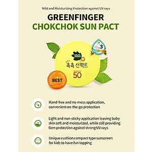Green Finger Kids Sunscreen Facial Cushion Pact, Aloe,Baobao, Moringa, Children Sun Protection SPF50+(Product+Refill) 16g
