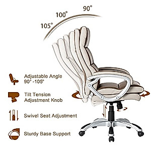 glitzhome Executive Office Chair Back, High Back Office Chair,Computer PU Leather Chair Swivel Rolling Adjustable Managerial Home Desk Chair with Padded Armrests and Lumbar Support Coffee