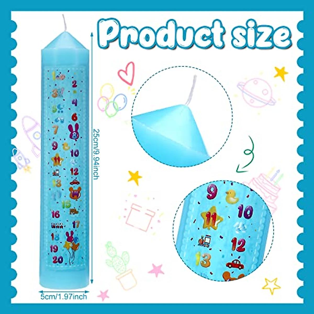 Birthday Countdown Candles Baby Shower Birthday Pillar Candle First Birthday 1-21 Pillar Candle Blue Annual Candle for Boys Birthday Baby Shower Favor 10 Inches Tall