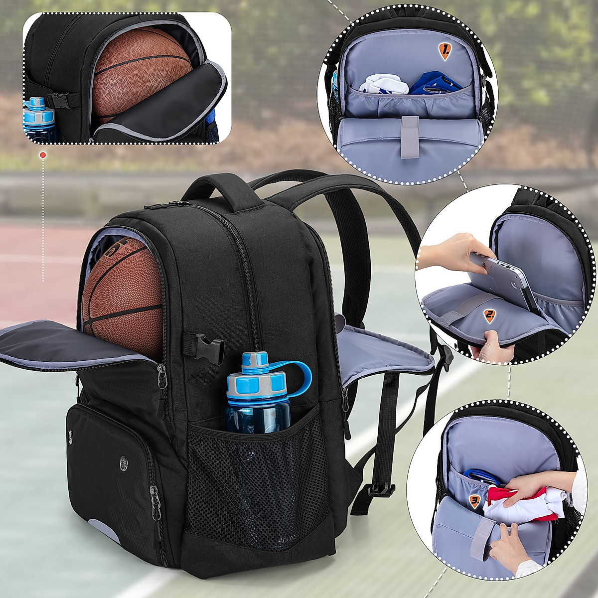 DSLEAF Basketball Bag, Soccer Backpack with Ball Compartment & Shoe Compartment for Basketball, Soccer, Volleyball Sports