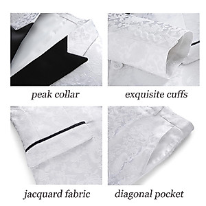 Mens Suit 3 Piece Floral Tux Double Breasted Blazer Vest Pants Set US Size 32 White